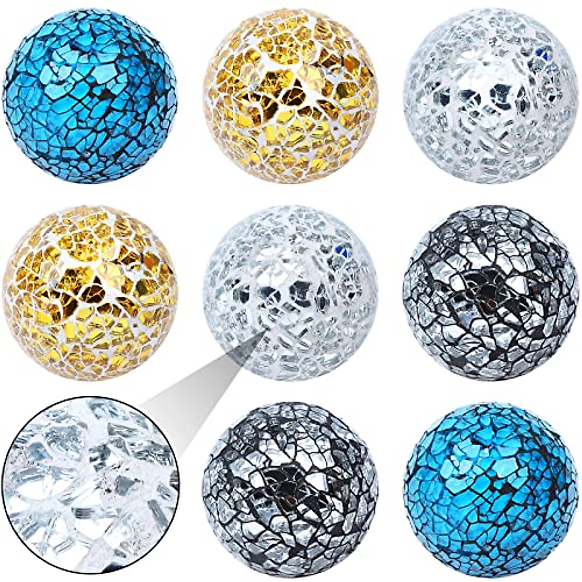 8 Pieces Mosaic Glass Orbs Balls Mosaic Sphere Glass Globe Decorative Orbs Centerpiece Balls Decorative Glass Balls for Bowls Vases Dining Table Centerpiece Decor