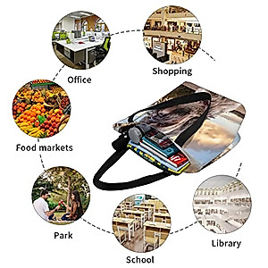 Cute Shih Tzu Dog Sunset Women's Shoulder Handbag Grocery Tote Bag Storage Handle Bag