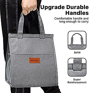 DANIA & DEAN Lunch Bag, Portable large Lunchbox for Women/Men/Adult/Student, Insulated Thermal Tote Bag, Leakproof Cooler Bag with Drinks Holder, Suitable for Work/School/Travel/Picnic（Grey）