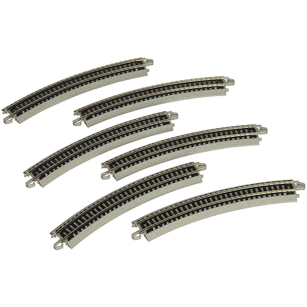 Bachmann Trains - Snap-Fit E-Z TRACK 11.25” RADIUS CURVED TRACK (6/card) - NICKEL SILVER Rail With Grey Roadbed - N Scale, 8