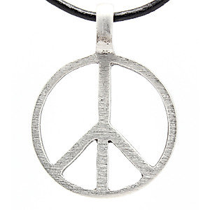Trilogy Jewelry Pewter Classic Peace Sign Love Hippie Pendant on Leather Necklace