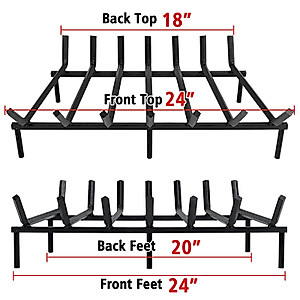 SINGLYFIRE Fireplace Grate 24 inch Heavy Duty Solid Steel Fireplace Log Holder 3/4" Bar Fire Grate Wrought Iron Wood Stove Holder Firewood Burning Rack for Indoor Outdoor Chimney Hearth Kindling Tool