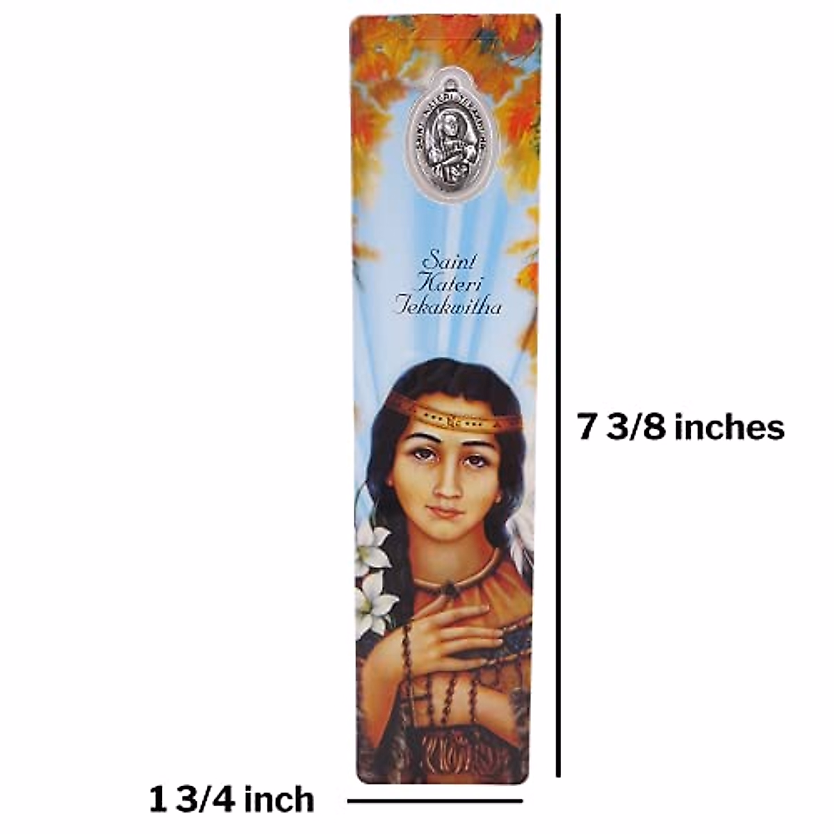 Religious Bookmark and Silver Tone Pendant Medal Catholic Keepsake Gift Set for Reading Lovers, Patron Saint of Ecology St Kateri Tekakwitha Bible Scripture Page Tracker and Prayer Card