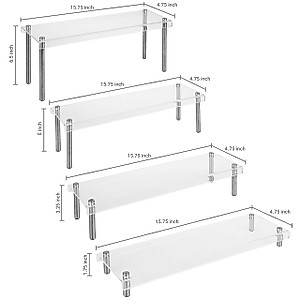 MyGift 4-Tier Clear Acrylic Food Display Stand, Appetizer and Dessert Serving Buffet Risers, Figurine Shelves, Set of 4