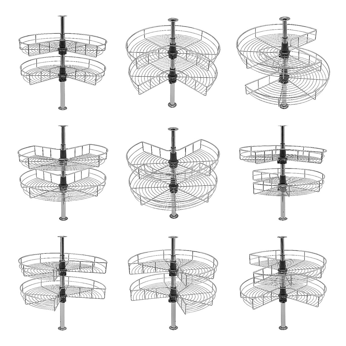 KIOPOWQ Corner Shelf, 23.62'' 2 Tier Lazy Kitchen Base Cabinet Corner Organizer, 270° Rotating Blind Corner Wire Kidney Shaped Cabinet Mounted