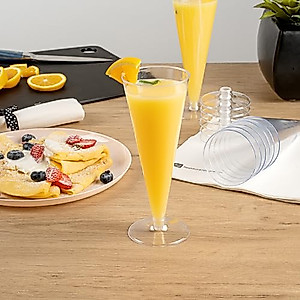 Restaurantware RW Base 6.5 Ounce Toasting Glasses 20 Disposable Champagne Flutes - With A Removal Base Premium Clear Plastic Cocktail Glasses Serve Sparkling Wine For Parties