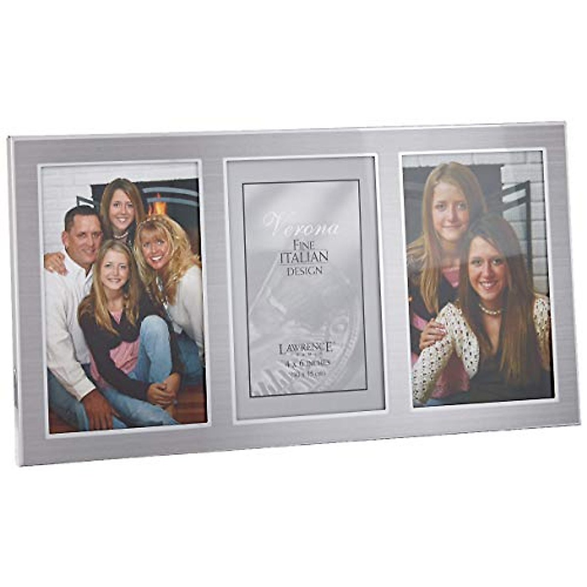 Lawrence Frames 2-Tone Triple Opening Panel Picture Frame, 4 by 6-Inch, Brushed Silver Metal and Shiny Metal