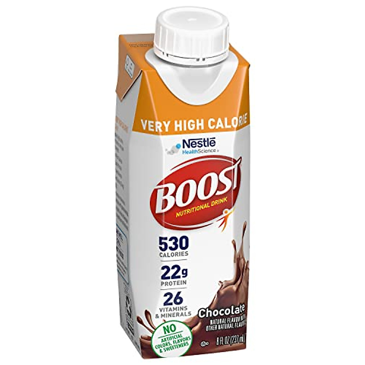 Boost Very High Calorie Nutritional Drink Chocolate Made with Natural Chocolate Flavor & No Artificial Flavors, Colors & Sweeteners, 8 FL OZ (Pack of 12)