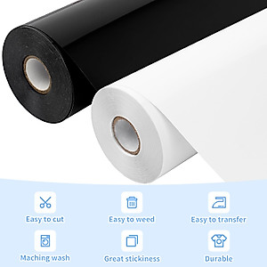 VinylRus Heat Transfer Vinyl-12” x 50ft Black and White Iron on Vinyl Roll for Shirts, HTV Vinyl for Silhouette Cameo, Cricut, Easy to Cut & Weed