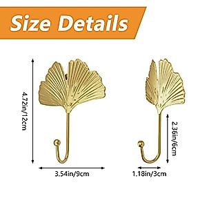 MOROBOR Decorative Leaves Iron Hooks,4pcs Ginkgo Leaf Shape Wall Mounted Hooks Modern Key Holder Wall Mounted Gold Single Prong Coat Hanger Home Office Nursery Room Decoration