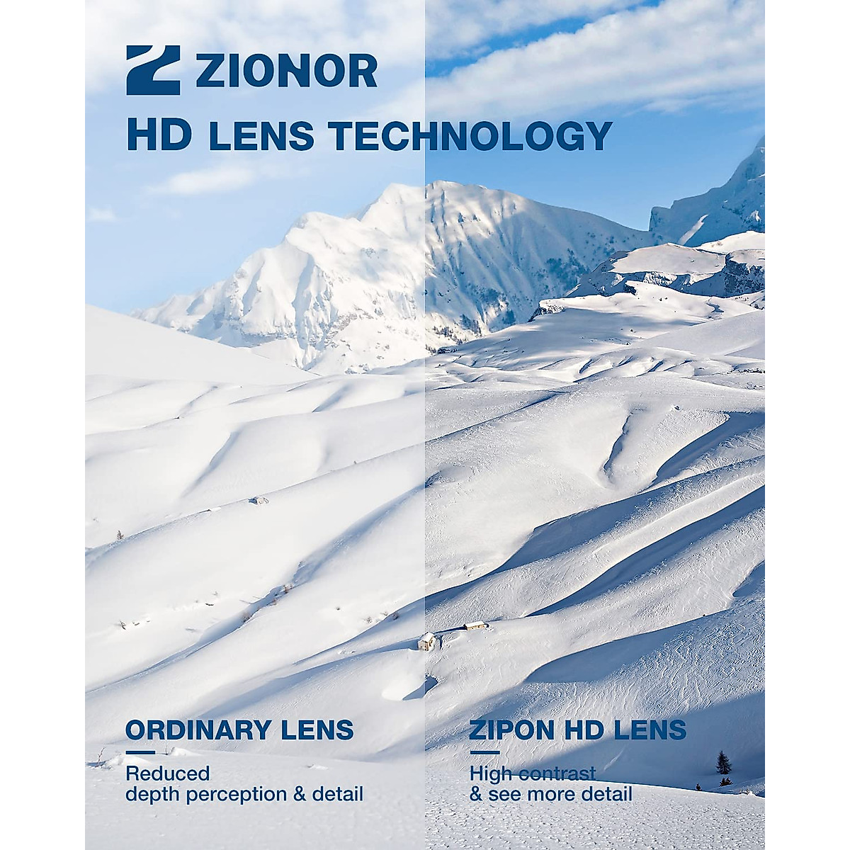 ZIONOR Ski Goggles, Z1 Zipon HD Lens Snow Goggles for Men Women Adult, Anti-fog Magnetic Lens Snowboard Goggles with UV Protection, OTG Snowboarding Goggles, Over Glasses Skiing Snowmobile Goggles