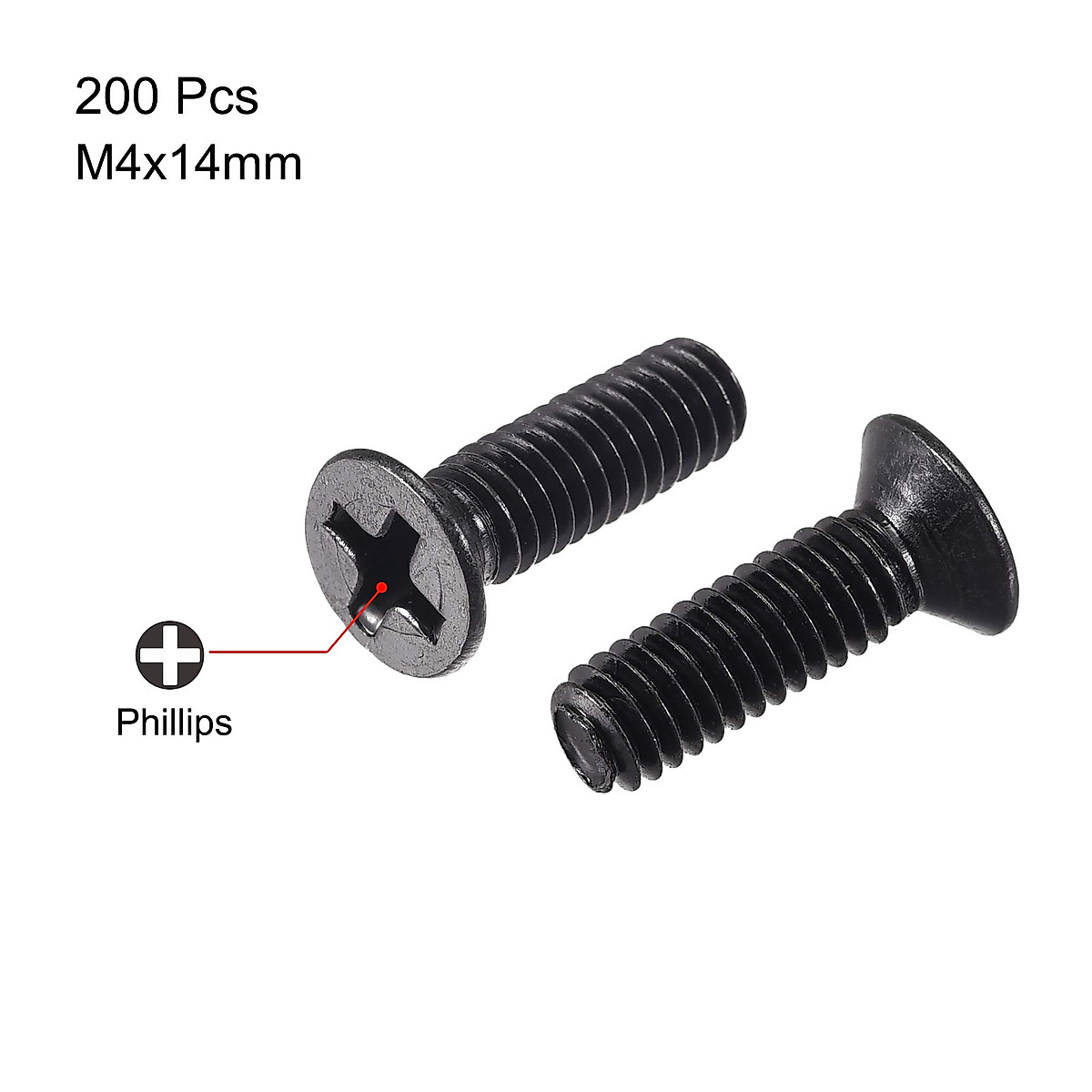 uxcell M4 x 14mm Phillips Screw Fastener Black for Laptop PC TV Fan Switch 200pcs