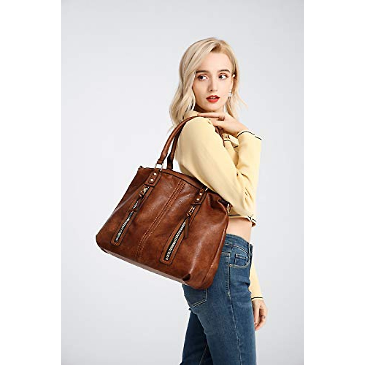 Top Handle Satchel Bags for Women Large Hobo Shoulder Bags Leather Tote Crossbody Purses and Handbags Multiple Pockets barrels Bag Coffee