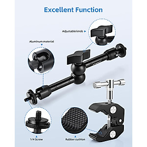 UTEBIT Adjustable Magic Arm with Super Clamp,9 inch with 1/4" and 3/8" Thread,Articulating Arm Clamp Friction Power Arm Crab Screw Kit for LCD Monitor, LED Light, Flash Light, Camera Rig