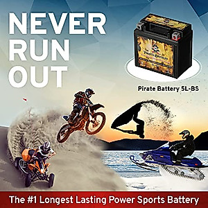Pirate Battery YTX5L-BS Maintenance Free Replacement Battery for ATV, Motorcycle, and Scooter: 12 Volts, 5 Amps, 4Ah, Nut and Bolt (T3) Terminal