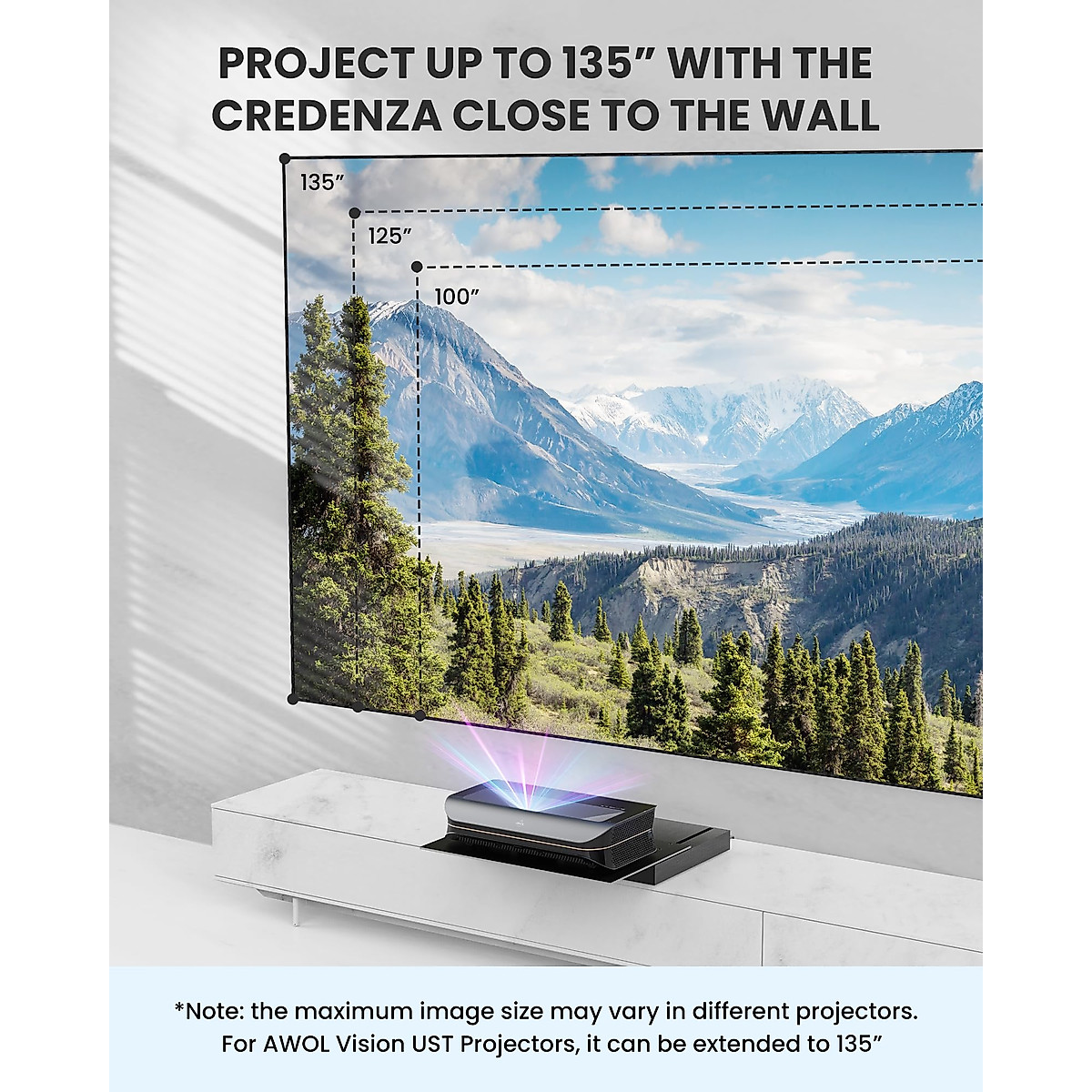 AWOL VISION IC-A120 Motorized Slider Tray for Ultra short throw(UST) projector, extend to 135" picture, automatically Retractable Tray telescopic design, smart syncs with projector's power
