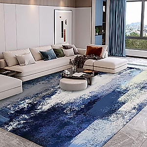 auruge 5x7 Area Rug - Vintage Soft Machine Washable Rugs Living Room Rugs Non Slip Non Shedding Stain Resistant Rug for Bedroom Dining Room Office Modern Abstract Carpet Home Decor Big Rugs, Blue