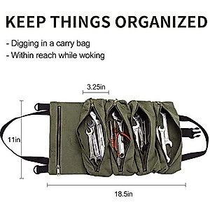 Super Roll Tool Roll,Multi-Purpose Roll Up Tool Bag, Wrench Roll,Canvas Tool Organizer Bucket,Car First Aid Kit Wrap Roll Storage Case,Hanging Tool Zipper Carrier Tote,Car Camping Gear