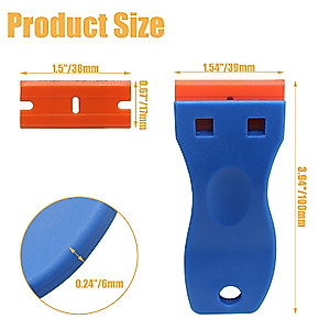 Suiwotin 5pcs Plastic Razor Blade Scraper, Plastic Sticker Remover Scraper with 100pcs Plastic Razor Blades, Paint Spatula Scraper Cleaner Tool for Sticker, Decal, Grout, wrapping Removal (105pcs)