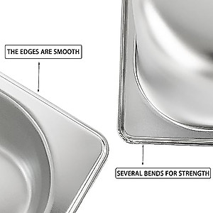 UEJYWUY 8 Pack 1/9 Size Steam Table Pan, 4 Inch Deep Anti Jam Stainless Steel Steam Table Hotel Pan, Commercial Half Size Steam Table Food Pans for Restaurants, Cafeteria, Hotels, Kitchen, Catering