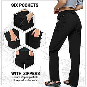 MIER Women's Quick Dry Cargo Pants Lightweight Tactical Hiking Pants with 6 Pockets, Stretchy and Water-Resistant, Black, 12