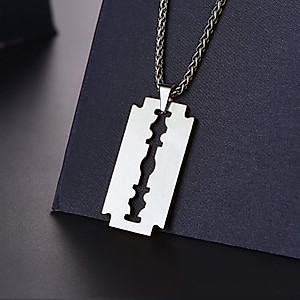 PROSTEEL Mens Chains Punk Dog Tag Pendant Necklaces Stainless Steel Razor Blade Necklace Chain for Men
