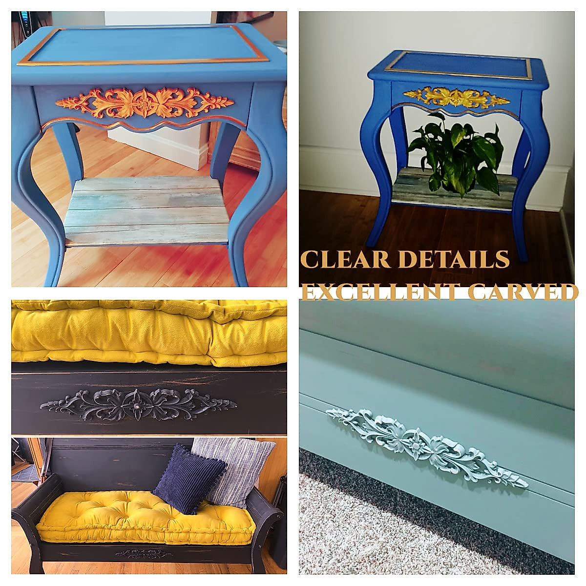 MUXSAM 4Pcs Long Wood-Carved Onlays Appliques for Furniture, Unpainted Wooden Carving Decals for Wall Cupboard Mirror Mantel Door Bed Cabinet Ceiling Dresser Refurbish Project(33x6cm/12.99"x2.36")