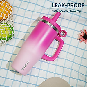 BJPKPK 32oz Stainless Steel Insulated Tumbler with Handle and Straw Travel Coffee Mug Thermal Cups with Lid,Cherry Blossom