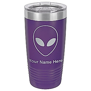 LaserGram 20oz Vacuum Insulated Tumbler Mug, Alien Head, Personalized Engraving Included (Dark Purple)