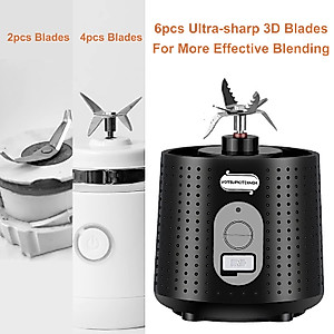 VOTSUPKITDINOK Portable Blender for Shakes and Smoothies, USB Rechargeable Personal Blender with 6pcs 3D Blades, Strong Blending Power, 13.5Oz & Cleansing Brush for Travel, Office and Sports - Black