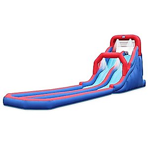 Sunny & Fun Dual Splash Inflatable Water Racing Slide Park – Heavy-Duty for Outdoor Fun - Climbing Wall, Two Slides & Splash Pool – Easy to Set Up & Inflate with Included Air Pump & Carrying Case