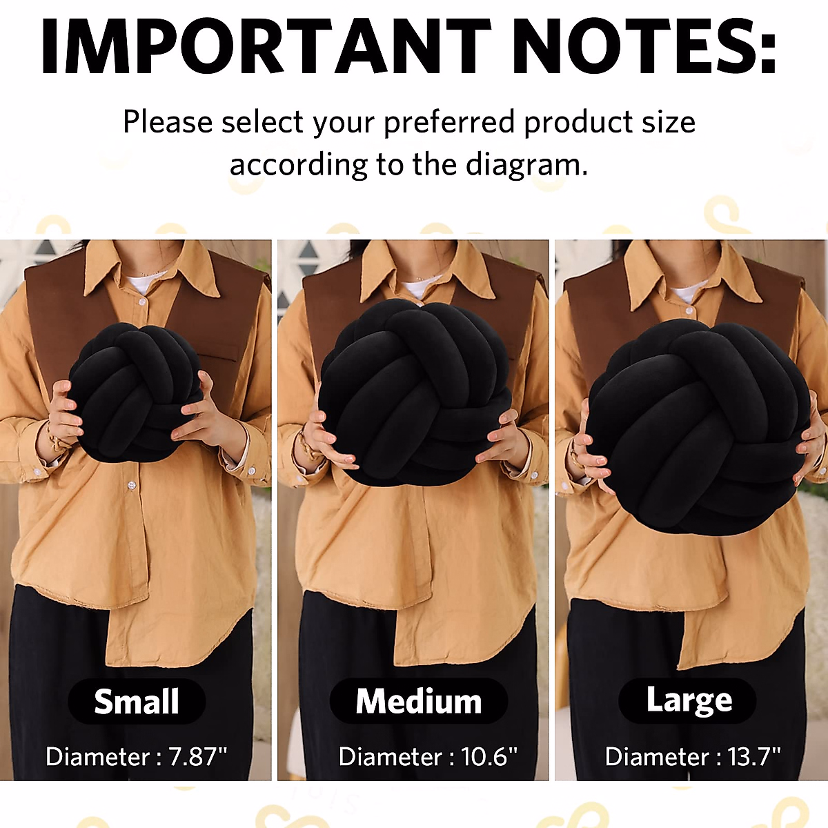 Sioloc Soft Knot Ball Pillows,Round Throw Pillow Cushion Home Decoration Plush Pillow,Throw Knotted Pillow Handmade Round Plush Pillow（7.8inches,Black）