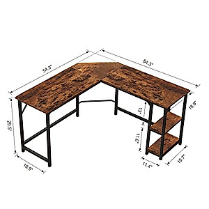 XKZG Computer Desk 54 Inch L Shaped Corner Desk for Home Office Writing Study Workstation Industrial Style PC Laptop Table Gaming Desk Save Space Easy Assembly (Brown, 54.3" × 54.3")
