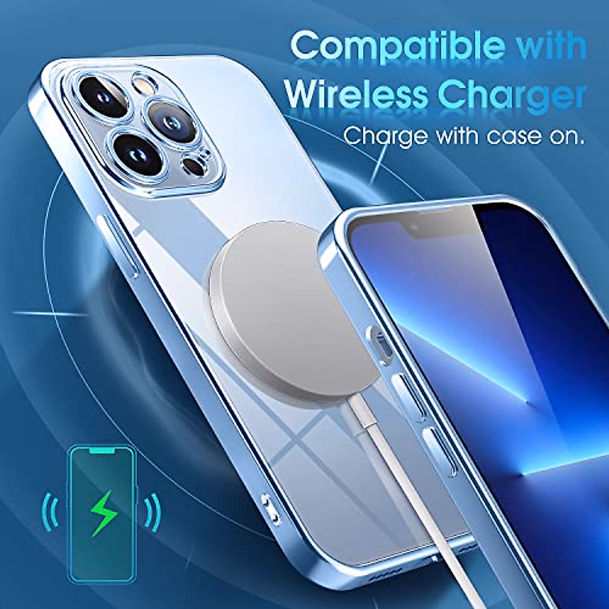 Supdeal Crystal Clear Case for iPhone 13 Pro Max, [Not Yellowing] [Military Grade Drop Tested] Shockproof Protective Phone Case Soft Silicone Slim Cover with Camera Protection, 6.7 inch, Blue