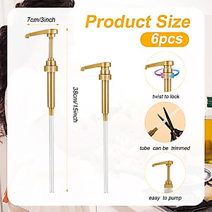 6 Packs Coffee Syrup Pump, Fits Most 750ml Syrup Bottle (for Torani, Davinci, Jordan's Skinny Syrup Bottles) Syrup dispenser syrup pumps for Coffee Bar and Home, No Dripping (Gold)