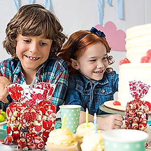 Blulu 180 Pieces Valentines Treat Favor Bags Cellophane Plastic Clear Candy Goodie Gift Bags with 200 Pieces Gold and Red Twist Ties for Valentine's Day Party Decorations, 6 Assorted Styles