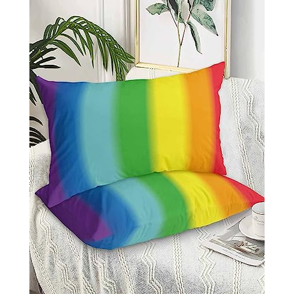 Edwiinsa Rainbow Stripes Pillow Covers King Standard Set of 2 Bed Pillow, Modern Colorful Striped Aesthetics Plush Soft Comfort for Hair/Skin Cooling Pillowcases with Envelop Closure 20''x36''