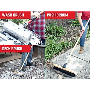 CRAFTSMAN CMXMKIT0080 3-Piece Heavy Duty Cleaning Tool Set with 10 in.All-Surface Wash,12 in. Scrubbing Deck Brush & 18 in. Push Broom, Brown