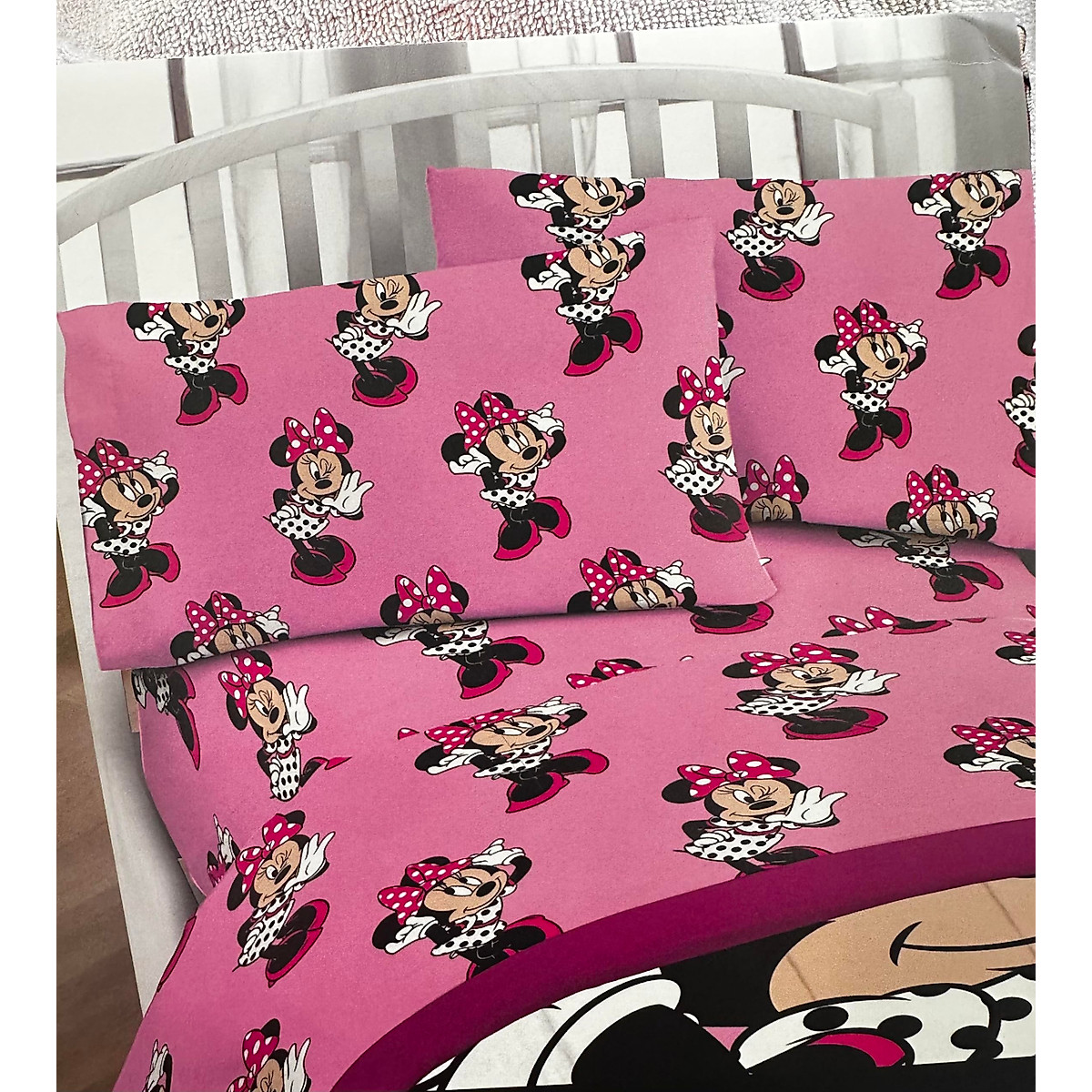 Jay Franco Twin Size Sheet Set 3 Pieces Kids Set (Minnie Mouse), Pink, Black, JF14545