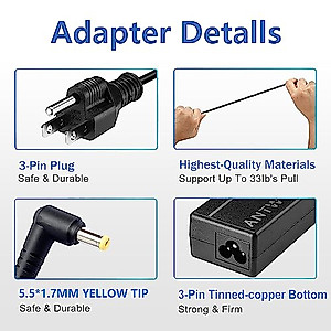 ANTWELON 65W 45W Laptop Charger for Acer Aspire 5 E5 ES1 E1 E3 E15 V3 V5 V7 F5 F15 M5 R3 R7 VN7 3 Series E5-575 5250 5253 5336 5349 5532 5534 5552 19V 3.42A AC Adapter Power Supply Cord