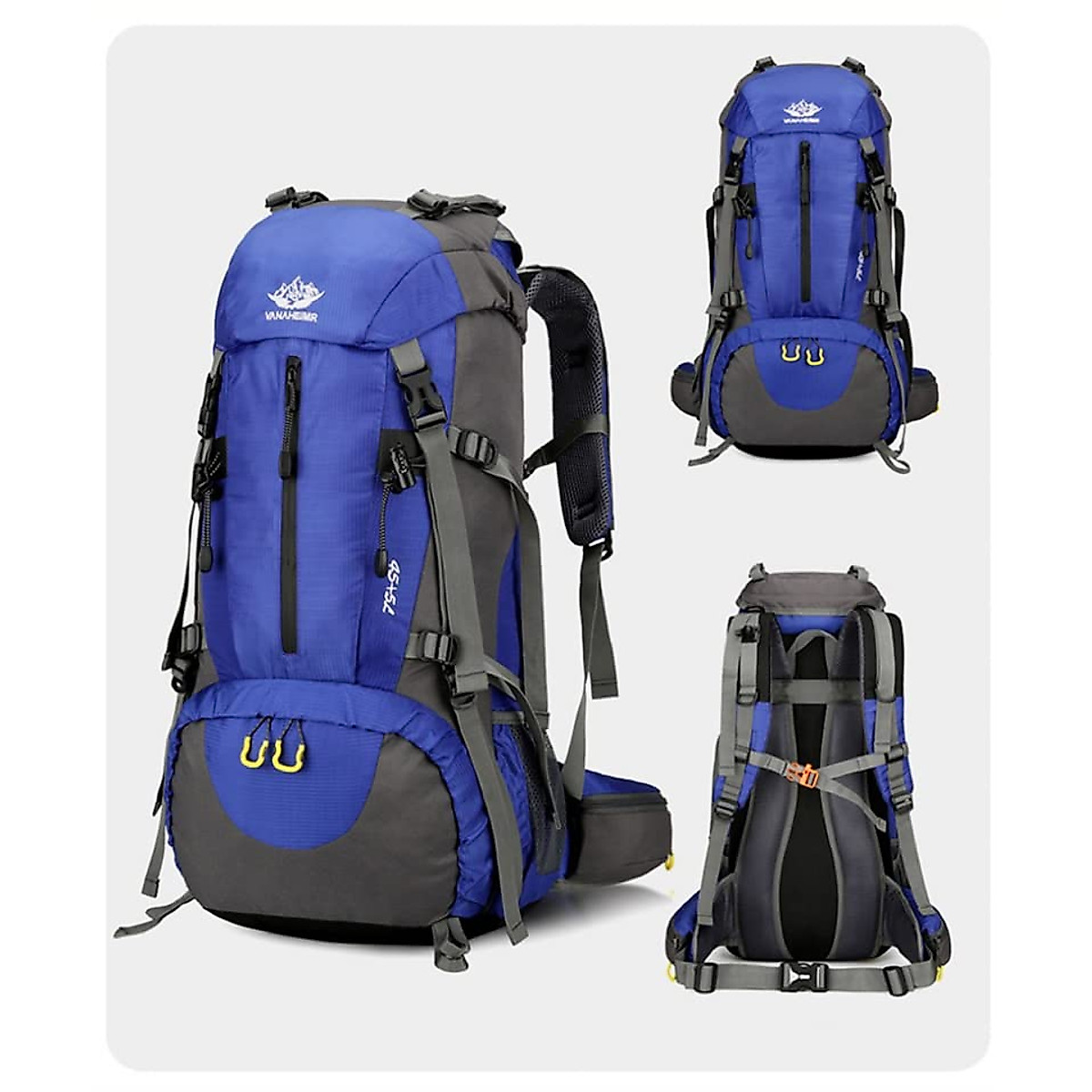 ONIYEA Outdoor Sports Hiking Backpack, 55L Mountaineering Backpack with 50L+5L Rain Cover, High Performance Travel Backpack (Light Blue)