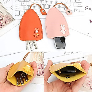 DABATO Creative Pull Out Cute Large Capacity Car Key Case, 6 Pcs Leather Car Key Case, Cute Car Key Protector Fob with Holder Hook (6Pcs - A)