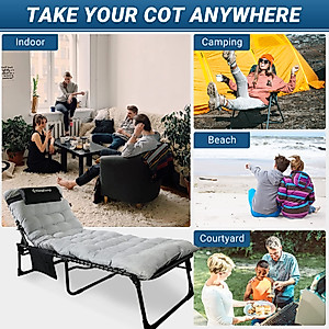 KingCamp Folding Chaise Lounge Outdoor, Adjustable Lounge Chair with Mattress for Patio, Beach, Pool, and Tanning, Foldable Camping Cot Portable Heavy Duty Lay Flat Reclining for Outdoor with Pillow