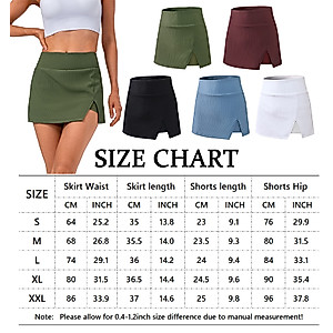 Women's Ribbed Team Sport Skirts with Shorts Pockets Plain Mini Slit Skort Skirts School Girl Y2K Tennis Golf Built-in Shorts Skirts Dress Green