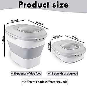 SUT Gray Rice Food Storage Containers, Collapsible 20 to 50 Lbs Large Sealed Grain Container Storage, Airtight Dispenser Bin with Rolling Wheel and Locking Lid, Pet Food Container For Kitchen Holder