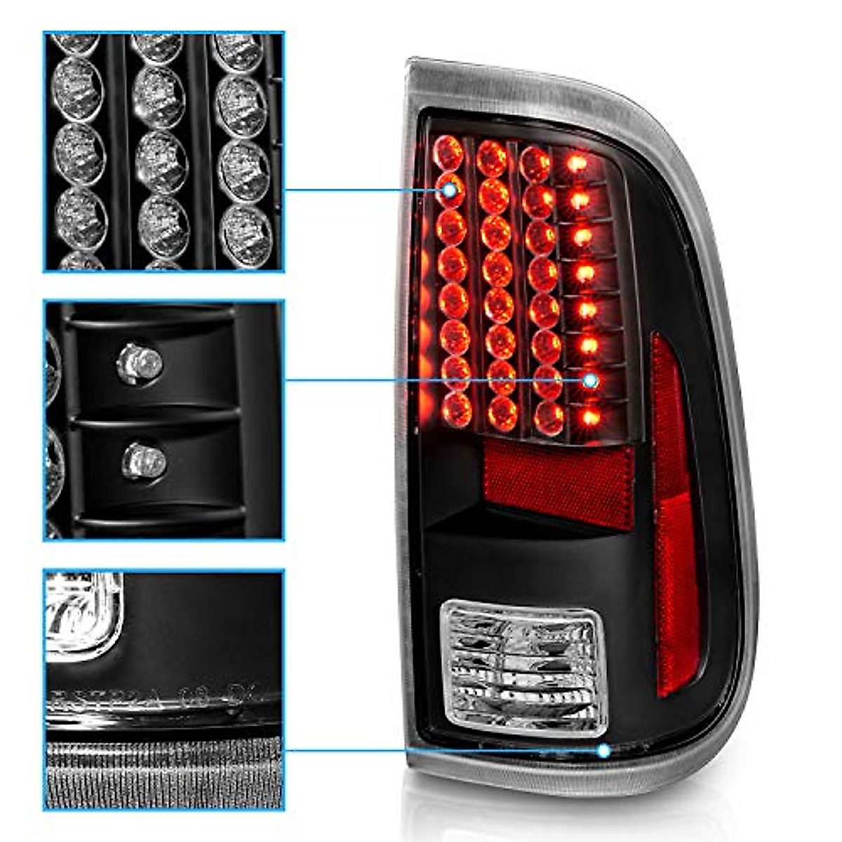 AmeriLite for 08-16 Ford F250 F350 F450 Super Duty Pickup Truck Black LED Replacement Brake Lamps Taillights Set - Passenger and Driver Side