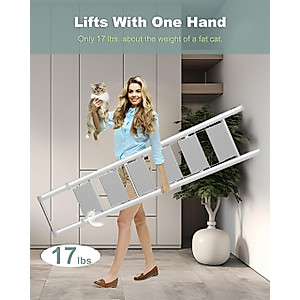 COROCO 6 Step Ladder for 12 Feet High Ceiling, Folding Step Stool with Handgrip and Anti-Slip Wide Pedal, Portable Lightweight Aluminum Stepladder for Kitchen, Home (300 lbs Capacity) - White