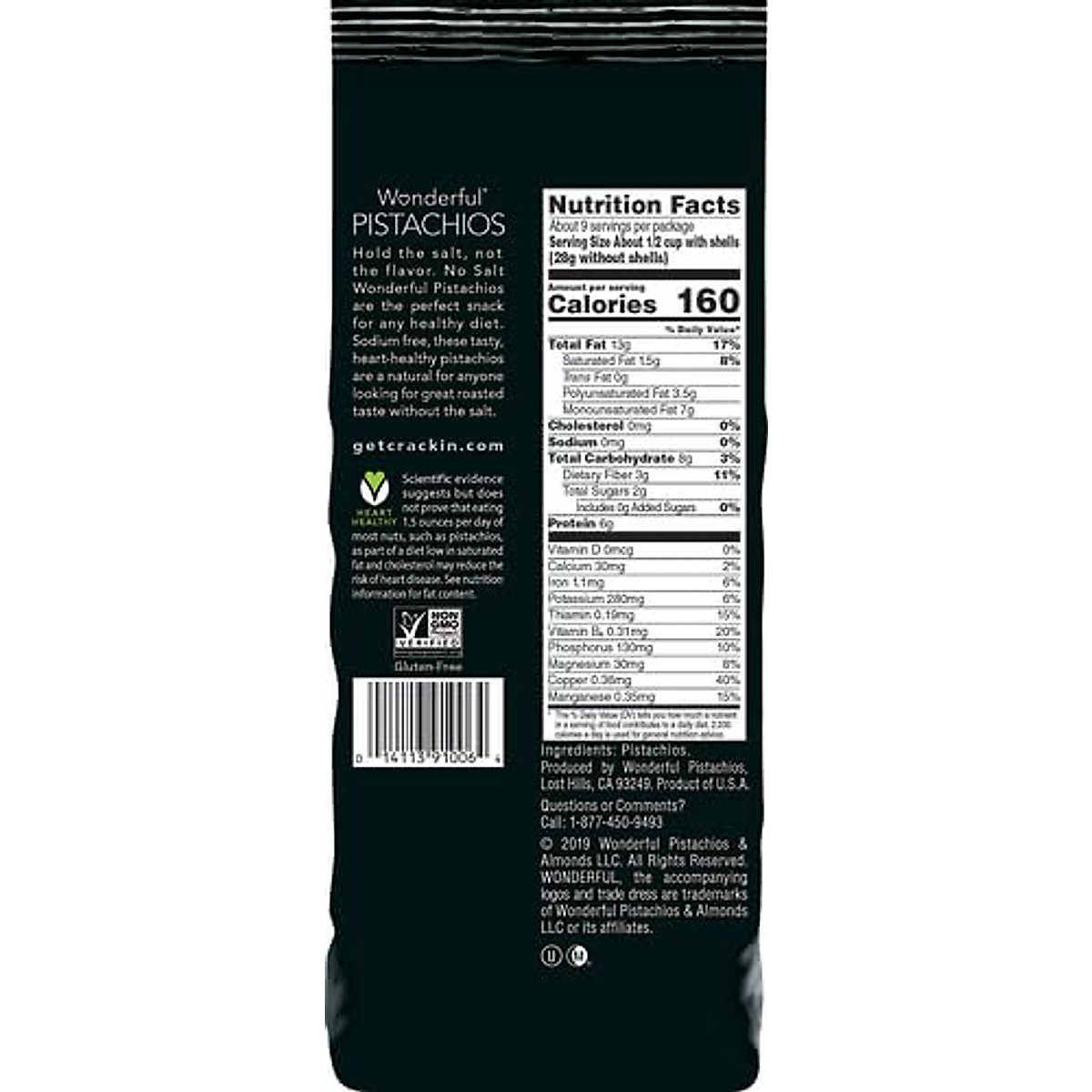 Wonderful Pistachios In Shell, Roasted with No Salt Nuts, 16 Ounce Bag, Protein Snack, On the Go Healthy Snack (16 oz)