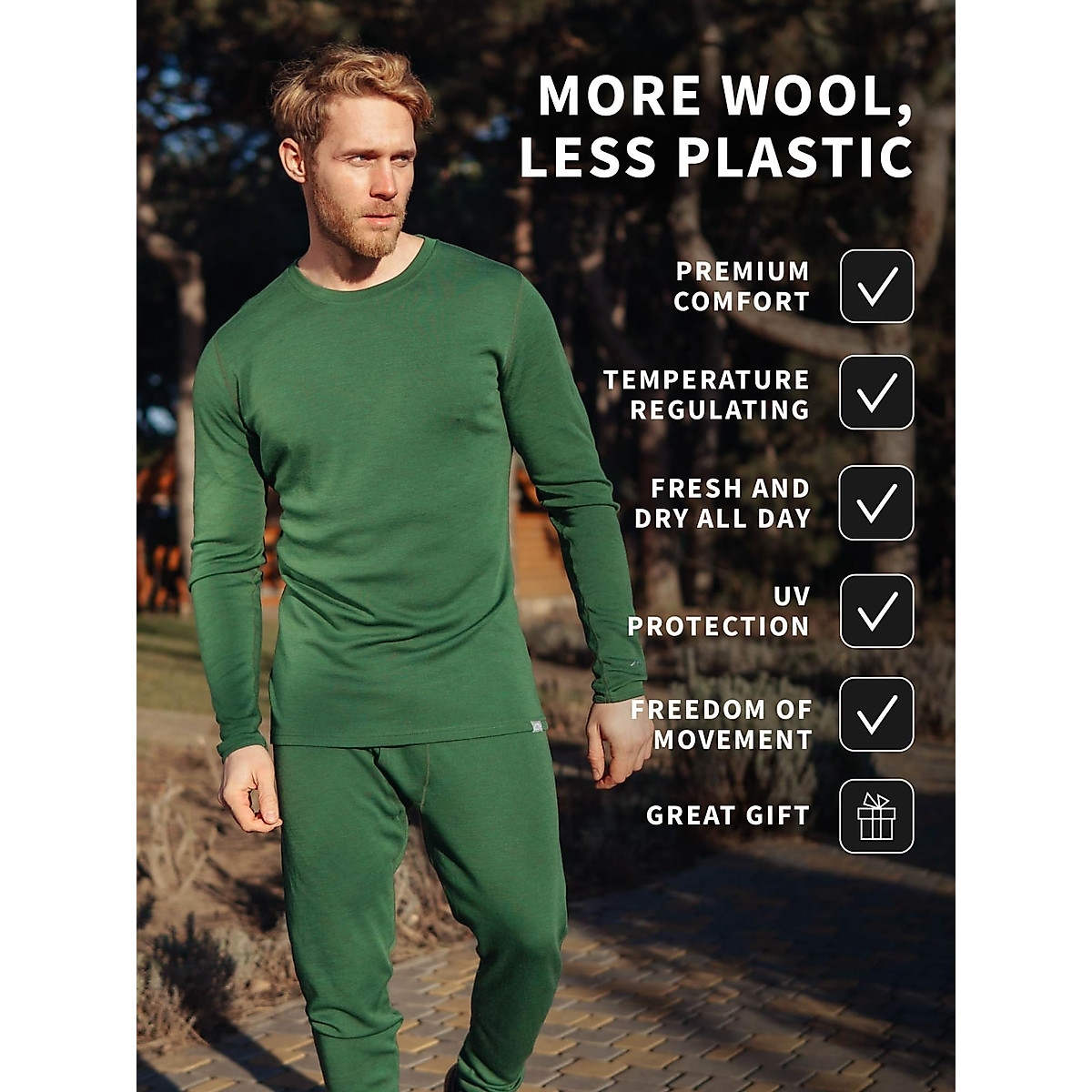 Merino Wool Base Layer Mens Bottom Pants 100% Merino Wool Thermal Underwear Long Johns Midweight + Wool Socks (XX-Large, Charcoal Grey 250)