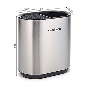 Knife Block and Utensil Holder for Kitchen Counter Storage Organization, Stainless-Steel Holder with Built-In Water Drip Tray